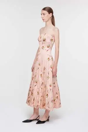 EMILIA WICKSTEAD Strapless Satin Floral Dress