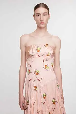 EMILIA WICKSTEAD Strapless Satin Floral Dress