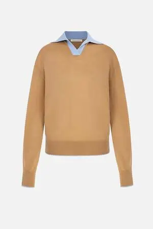 EMILIA WICKSTEAD James Knit With Baby Blue Collar In Lightweight Wool - Camel