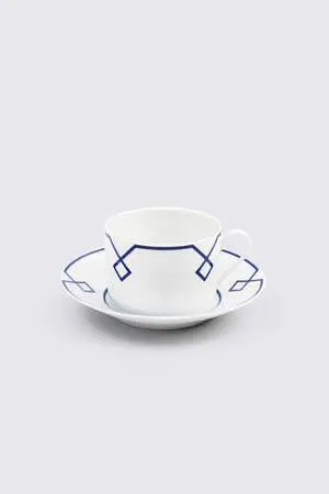 EMILIA WICKSTEAD Naples Espresso Cup And Saucer Set With Navy Border - Geometric