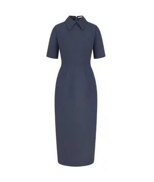 EMILIA WICKSTEAD Valletta Midi Dress In Summer Wool Charcoal