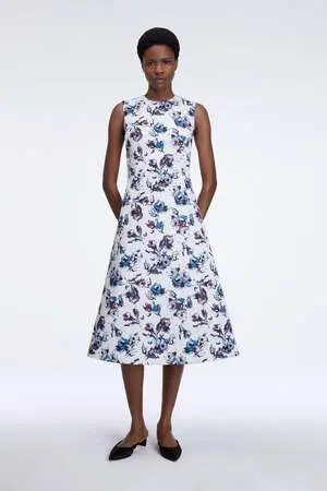 EMILIA WICKSTEAD Floral Print Genzianella Sateen Rumi Dress - Blue
