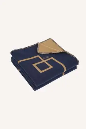 EMILIA WICKSTEAD Roma Detail Blanket In Camel & Navy Wool