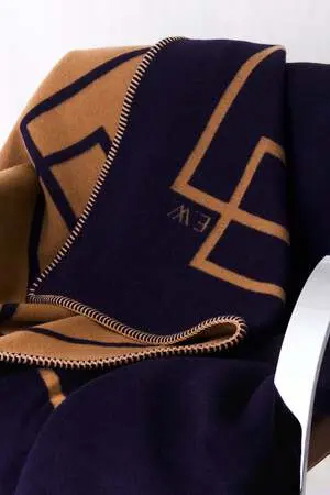 EMILIA WICKSTEAD Roma Detail Blanket In Camel & Navy Wool