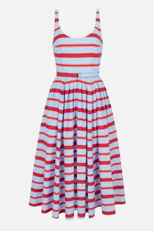 EMILIA WICKSTEAD Eglantine Dress In Blue & Striped Cotton Poplin - Red