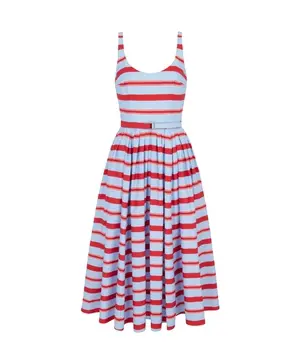 EMILIA WICKSTEAD Eglantine Dress In Blue & Striped Cotton Poplin Red