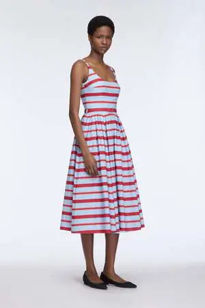 EMILIA WICKSTEAD Eglantine Dress In Blue & Striped Cotton Poplin - Red