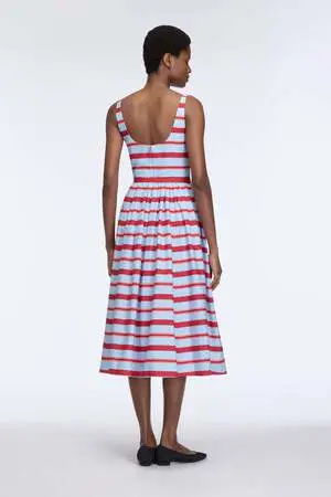 EMILIA WICKSTEAD Eglantine Dress In Blue & Striped Cotton Poplin - Red