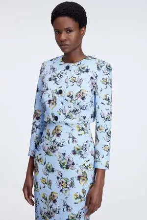 EMILIA WICKSTEAD Lizette Cropped Jacket Blue Floral Print - Yellow