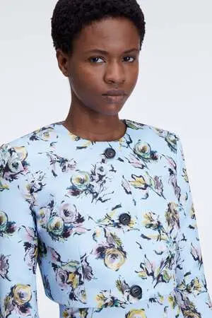 EMILIA WICKSTEAD Lizette Cropped Jacket Blue Floral Print - Yellow