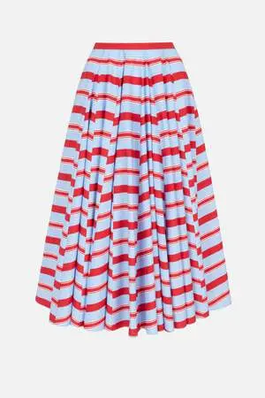 EMILIA WICKSTEAD Striped Cotton Poplin Pleated Skirt - Red