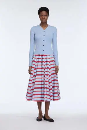 EMILIA WICKSTEAD Striped Cotton Poplin Pleated Skirt