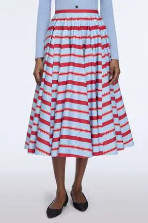 EMILIA WICKSTEAD Striped Cotton Poplin Pleated Skirt