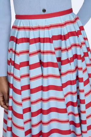 EMILIA WICKSTEAD Striped Cotton Poplin Pleated Skirt