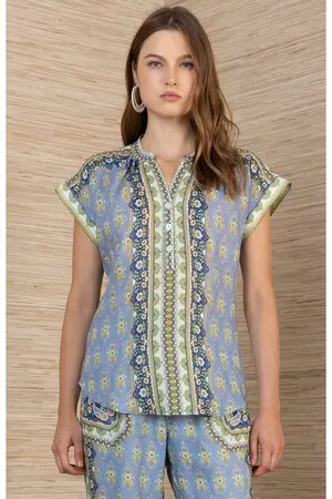 Hale Bob Nelly Linen Top - Blue