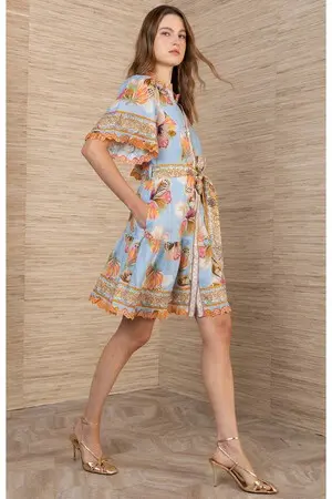 Hale Bob Brody Embroidered Linen Dress - Blue