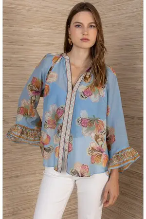 Hale Bob Aura Voile Top - Blue
