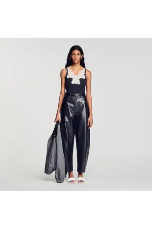 Sandro Ribbed Vest Top With Lace - Black