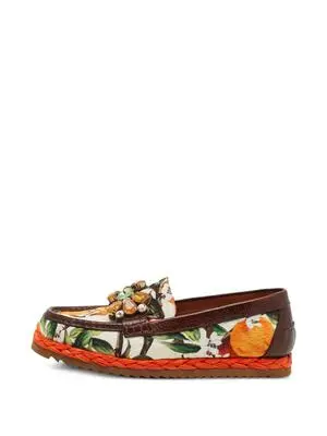 Dolce & Gabbana Crystal-embellished Brocade Loafers - White