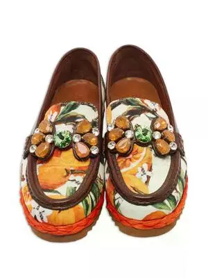 Dolce & Gabbana Crystal-embellished Brocade Loafers
