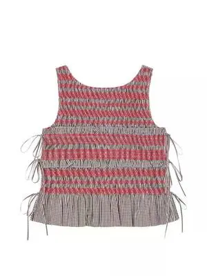 GANNI Check-print Smocked Top