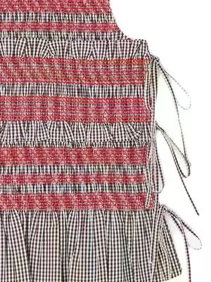 GANNI Check-print Smocked Top