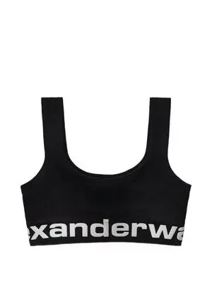 Alexander Wang Logo Elastic Scoop Neck Bra Top - Black