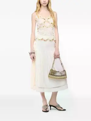 Rabanne Lace-embroidered V-neck Top - Neutrals
