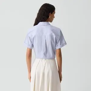 Theory Tie-front Shirt In Striped Cotton-blend