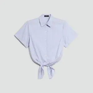 Theory Tie-front Shirt In Striped Cotton-blend