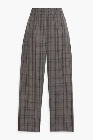 Brunello Cucinelli Bead-embellished Prince Of Wales Checked Wool-tweed Straight-leg Pants - Gray