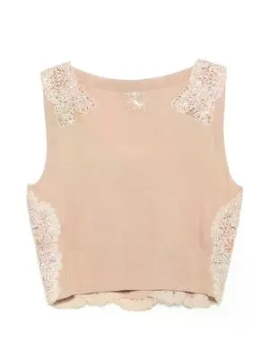 Ermanno Scervino Beige Lace Embellished Cropped Top
