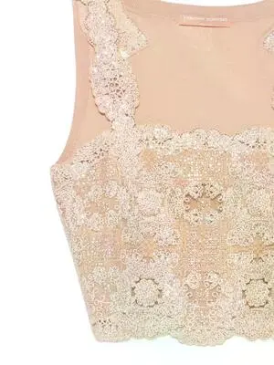 Ermanno Scervino Beige Lace Embellished Cropped Top
