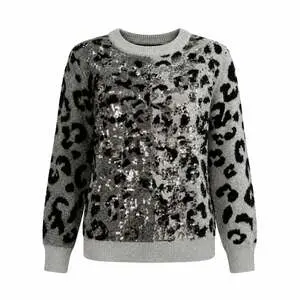 CHIARELLA Anna Knit Jumper– Animal Print Sequins - Grey