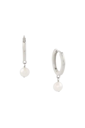 ASTOR & ORION Paloma Pearl Sterling Huggie Earrings - Silver