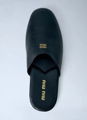 Miu Miu Leather Round Toe Flat Slippers