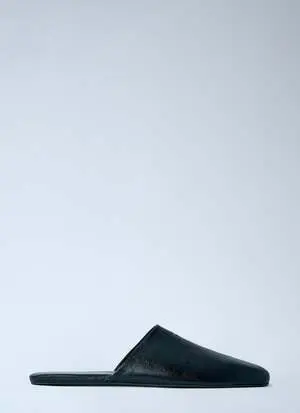 Miu Miu Leather Round Toe Flat Slippers - Black
