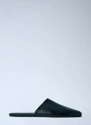 Miu Miu Leather Round Toe Flat Slippers - Black
