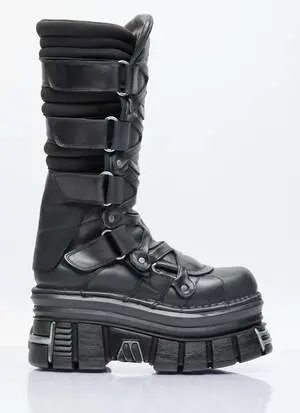 Vetements Leather Tower Boots With Chunky Sole And Silver-tone Hardware - Black