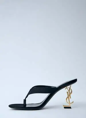 Saint Laurent Opyum Thong Sandals With Monogram Heel - Black