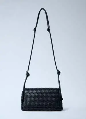 Bottega Veneta Notturno Intrecciato Leather Crossbody Bag - Black