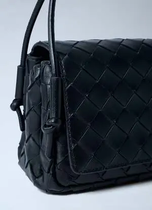 Bottega Veneta Notturno Intrecciato Leather Crossbody Bag - Black