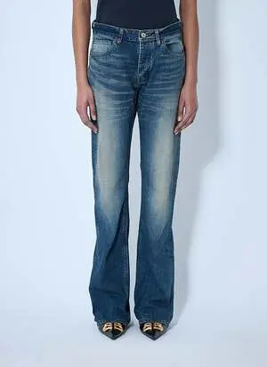 Balenciaga Logo Patch Straight Leg Jeans - Blue