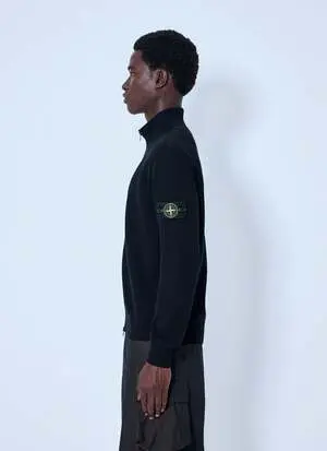 Stone Island Ribbed Zip-up Jacket - Black