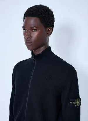 Stone Island Ribbed Zip-up Jacket - Black
