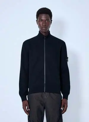 Stone Island Ribbed Zip-up Jacket - Black