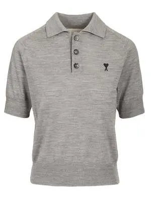 Ami Short-sleeved Wool Polo Shirt - Gray