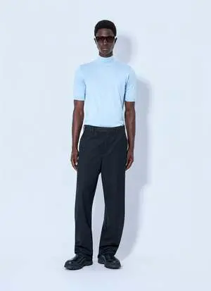 Prada Ribbed Knit Mock Neck Short Sleeve Top - Blue