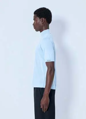Prada Ribbed Knit Mock Neck Short Sleeve Top - Blue