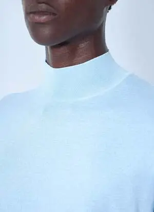 Prada Ribbed Knit Mock Neck Short Sleeve Top - Blue